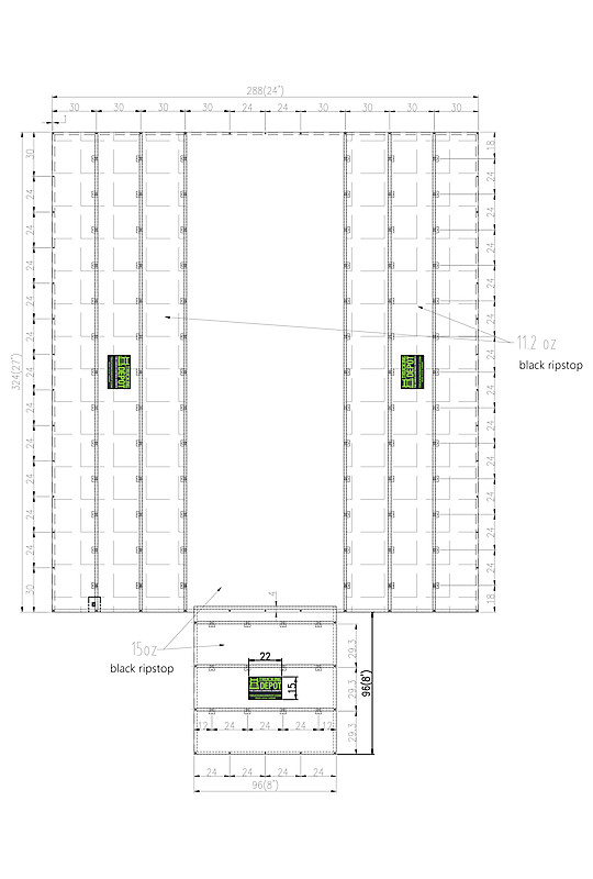 24' x 27' Ripstop Flatbed Tarp with 8' x 8' Drop - Black | Trucking Depot