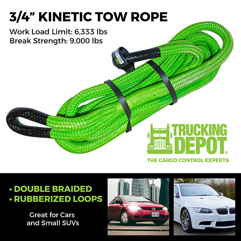 3/4" x 20' Green Kinetic Recovery Rope | Trucking Depot